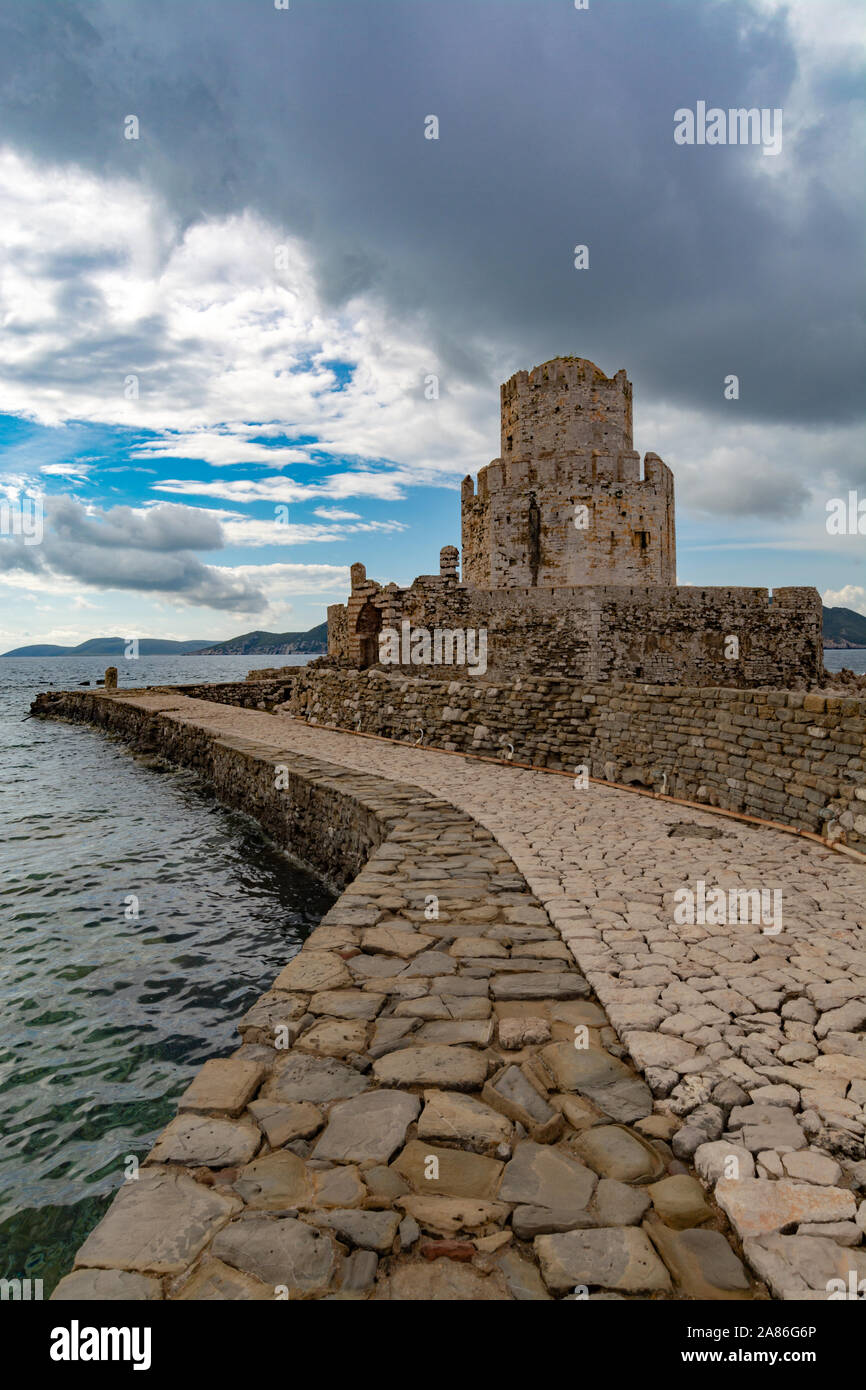 View on old venetian fortress in small greek town Methoni on ...