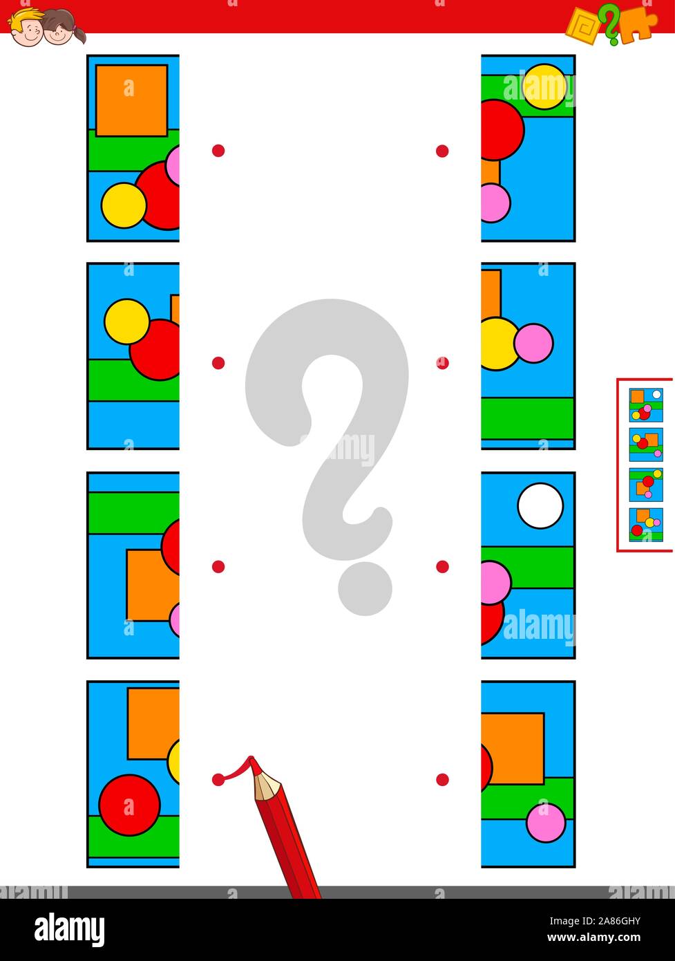 Cartoon Illustration of Educational Game of Matching Halves of Pictures ...