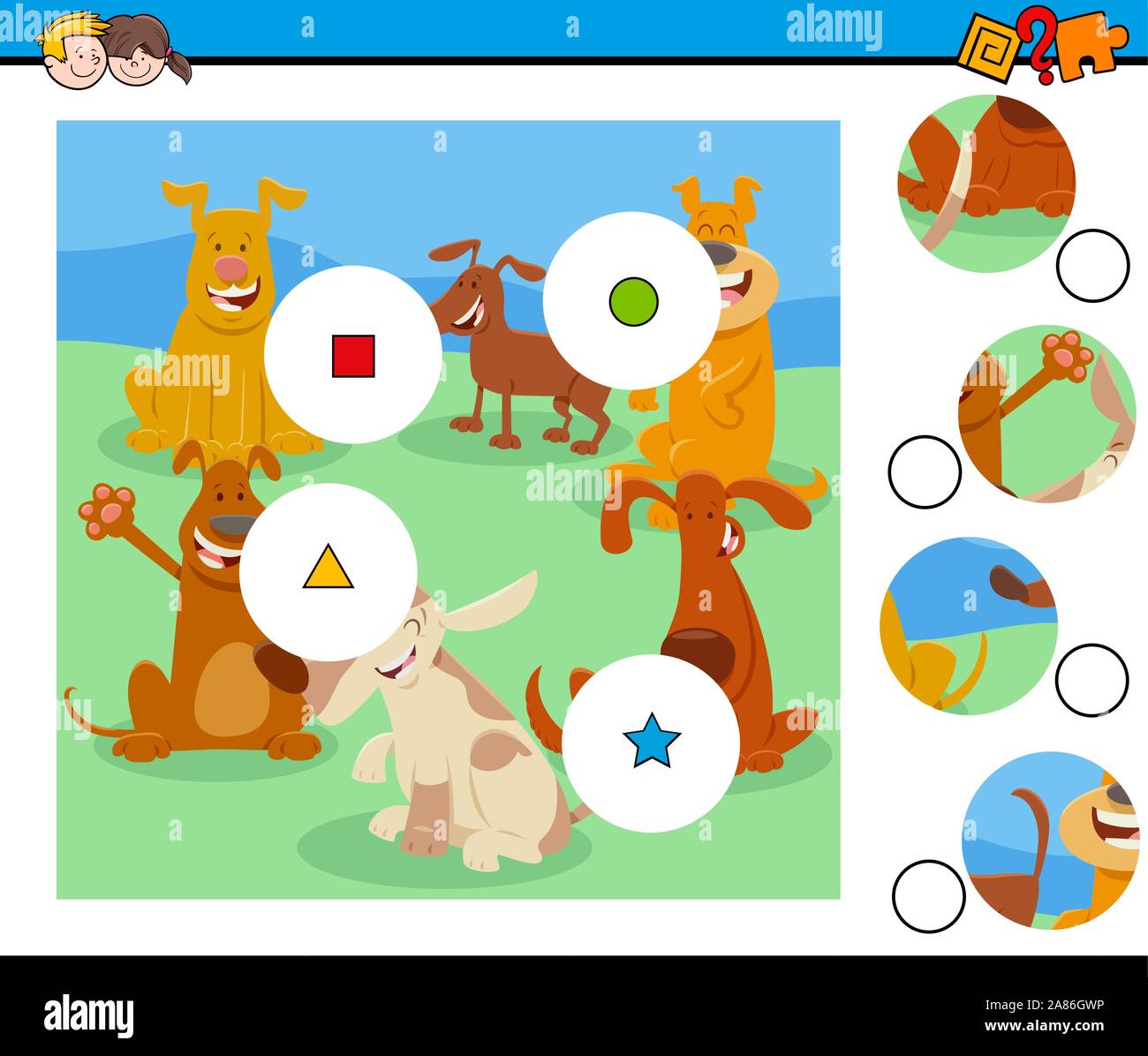 Cartoon Illustration of Educational Match the Pieces Jigsaw Puzzle Game ...