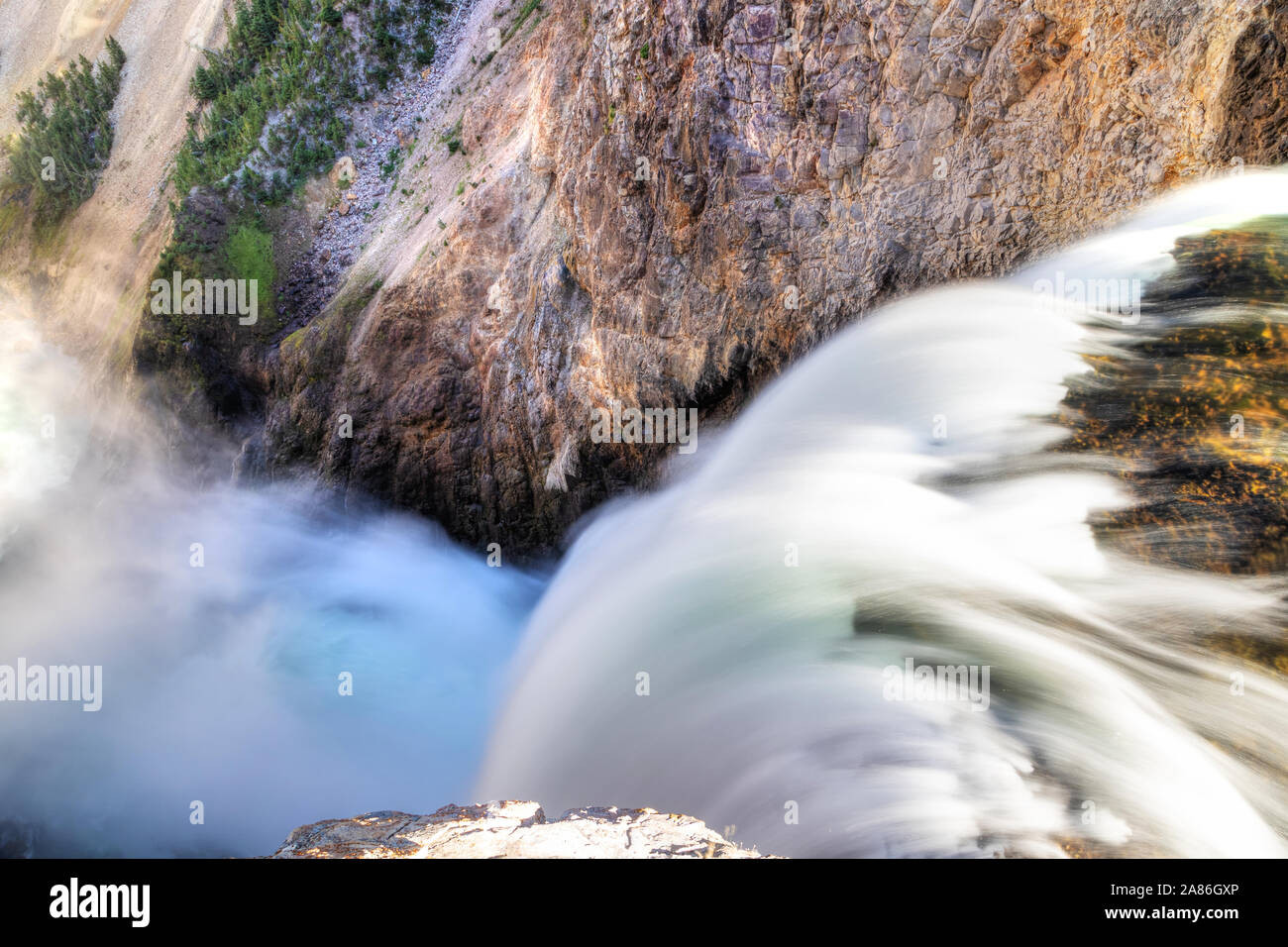 Close up of the Brink of Lower Falls at Yellowstone National Park ...