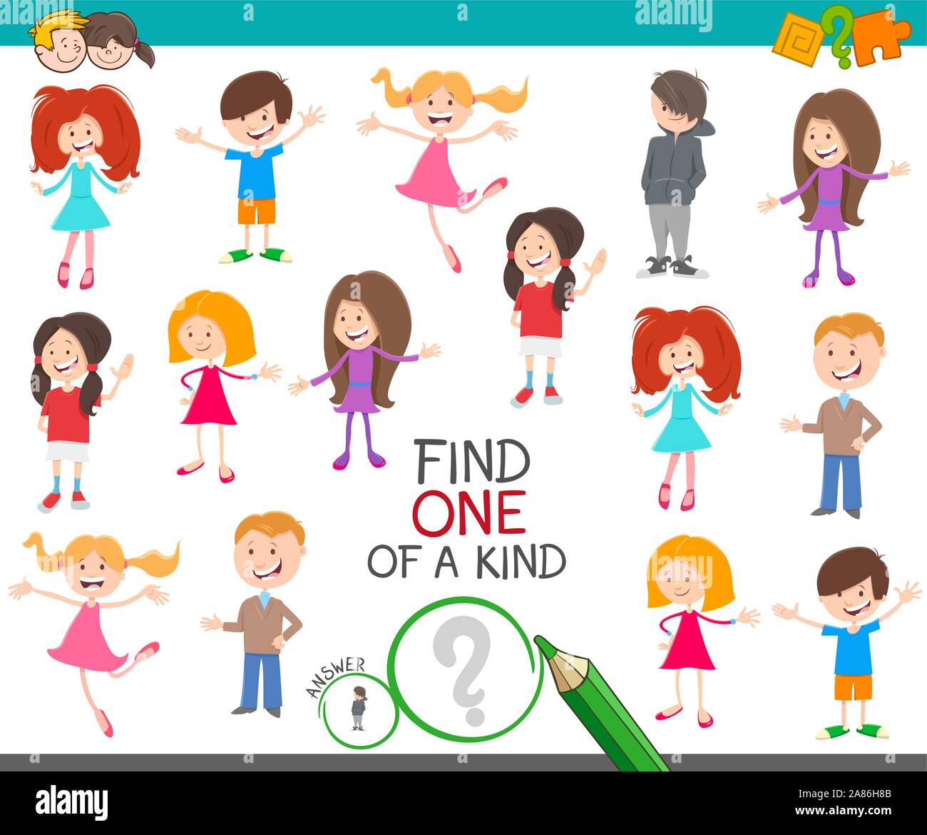 Cartoon Illustration of Find One of a Kind Picture Educational Activity ...