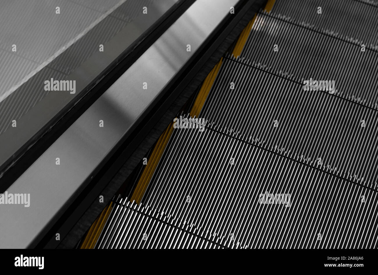 Modern escalator electronic system moving. Escalator is moving up.The ...