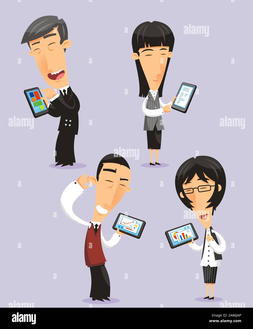 Japanese business people with electronic tablets, vector illustration ...