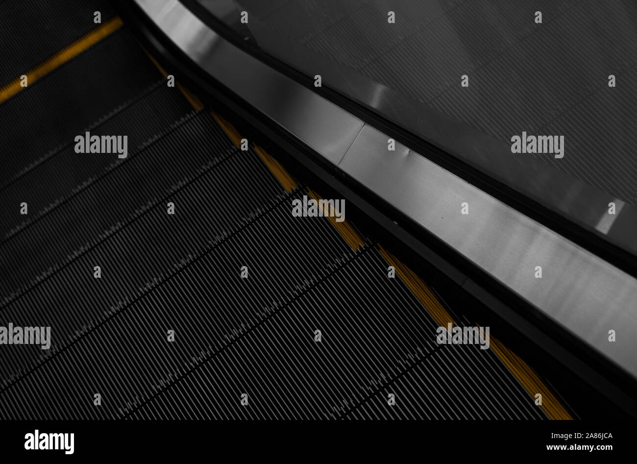 Modern escalator electronic system moving. Escalator is moving up.The ...