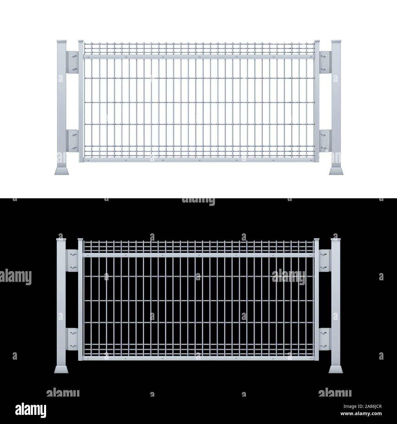 Realistic vector galvanized sheet metal fence panel. Rectangular steel ...