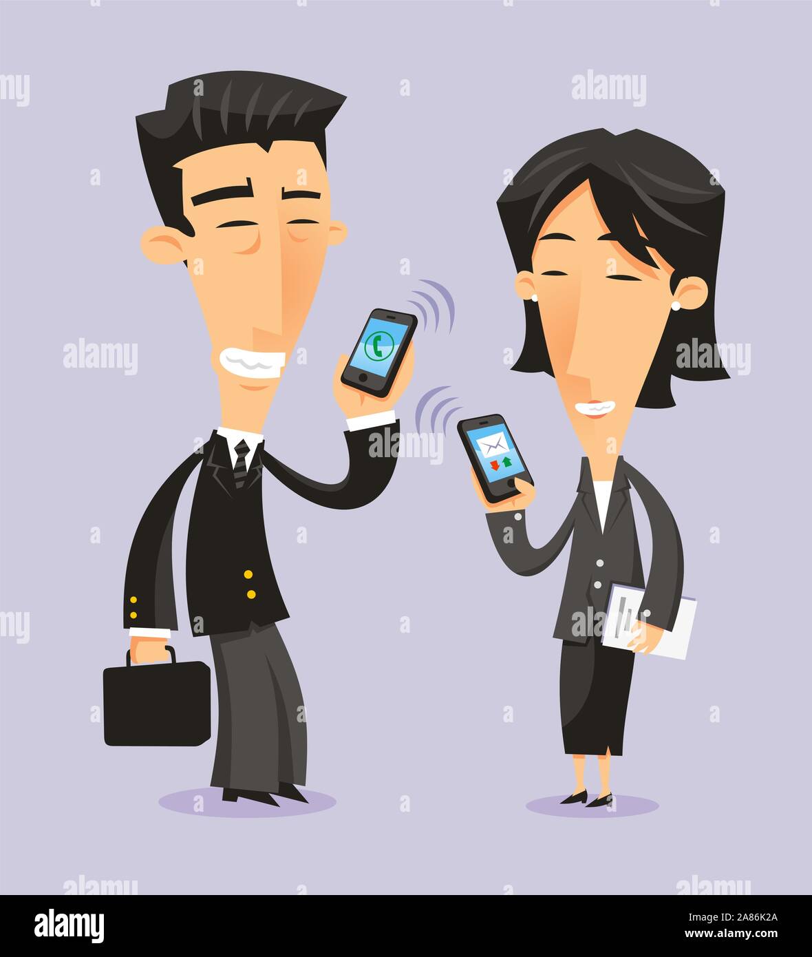 Japanese business people with smartphones, vector illustration cartoon ...