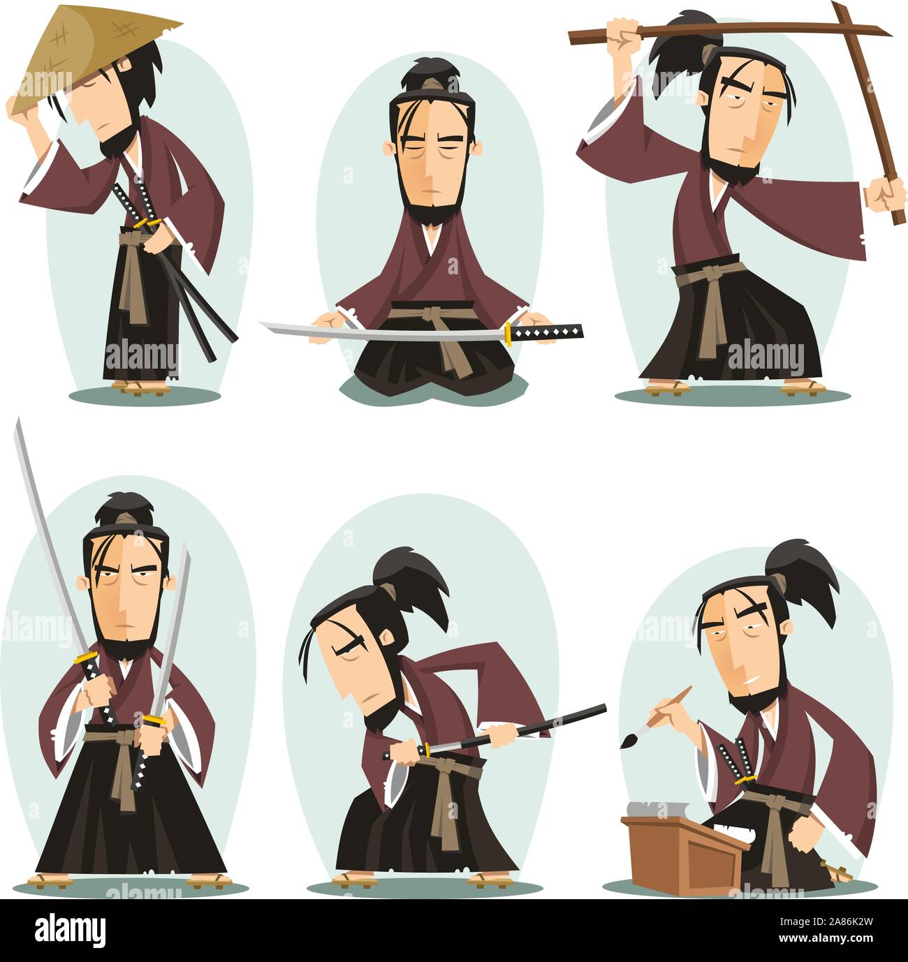 Miyamoto musashi Japanese Samuai Swordsman, vector illustration cartoon ...