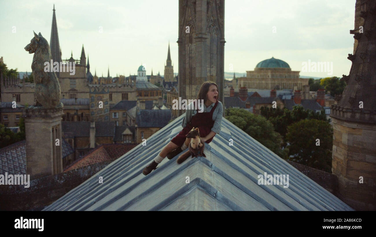 London.UK. Dafne Keen and shape shifting daemon Pantalaimon (voiced by ...