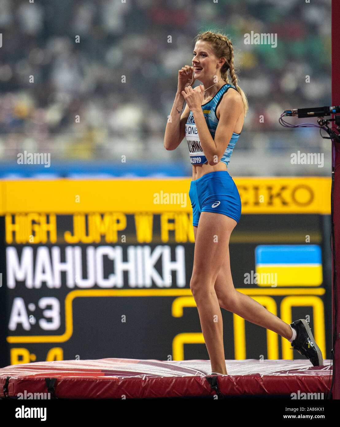 DOHA - QATAR SEPT 30: Yaroslava Mahuchikh of Ukraine competing in the ...