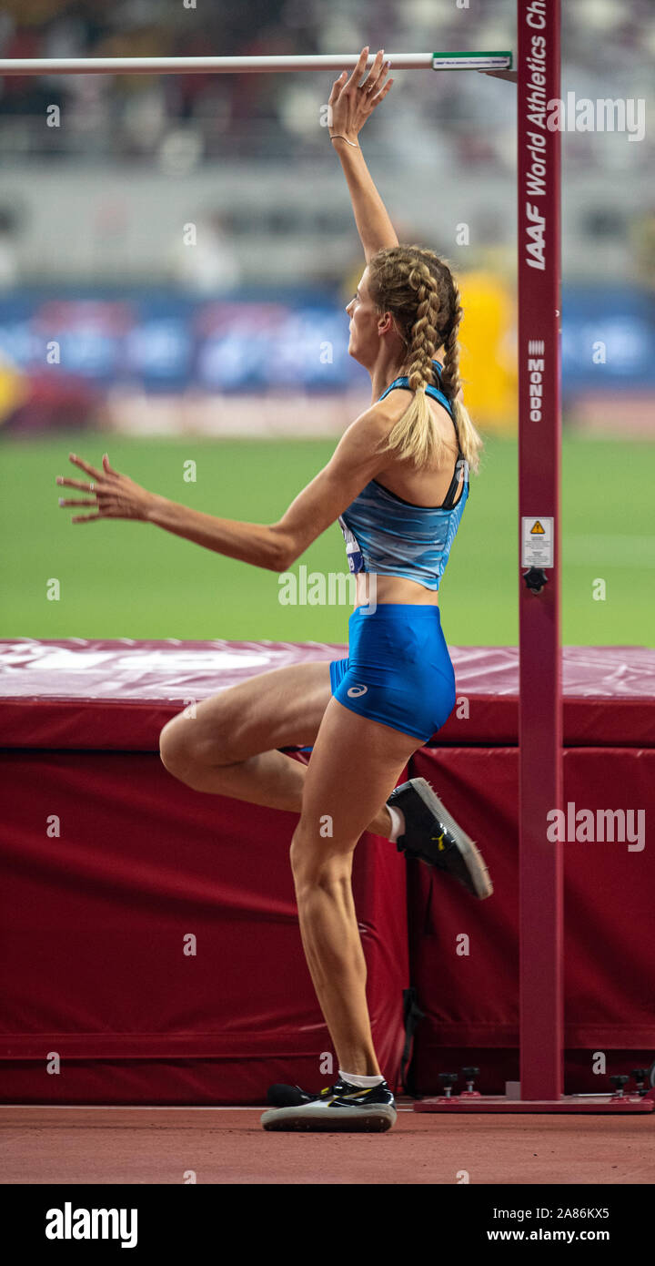 DOHA - QATAR SEPT 30: Yaroslava Mahuchikh of Ukraine competing in the ...