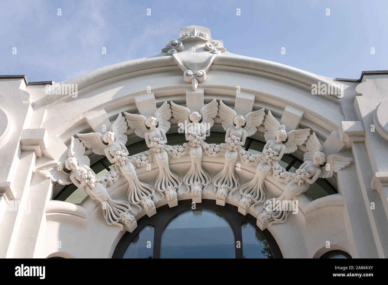 Detail of Modernist decoration on building facade. Spanish Modernism ...