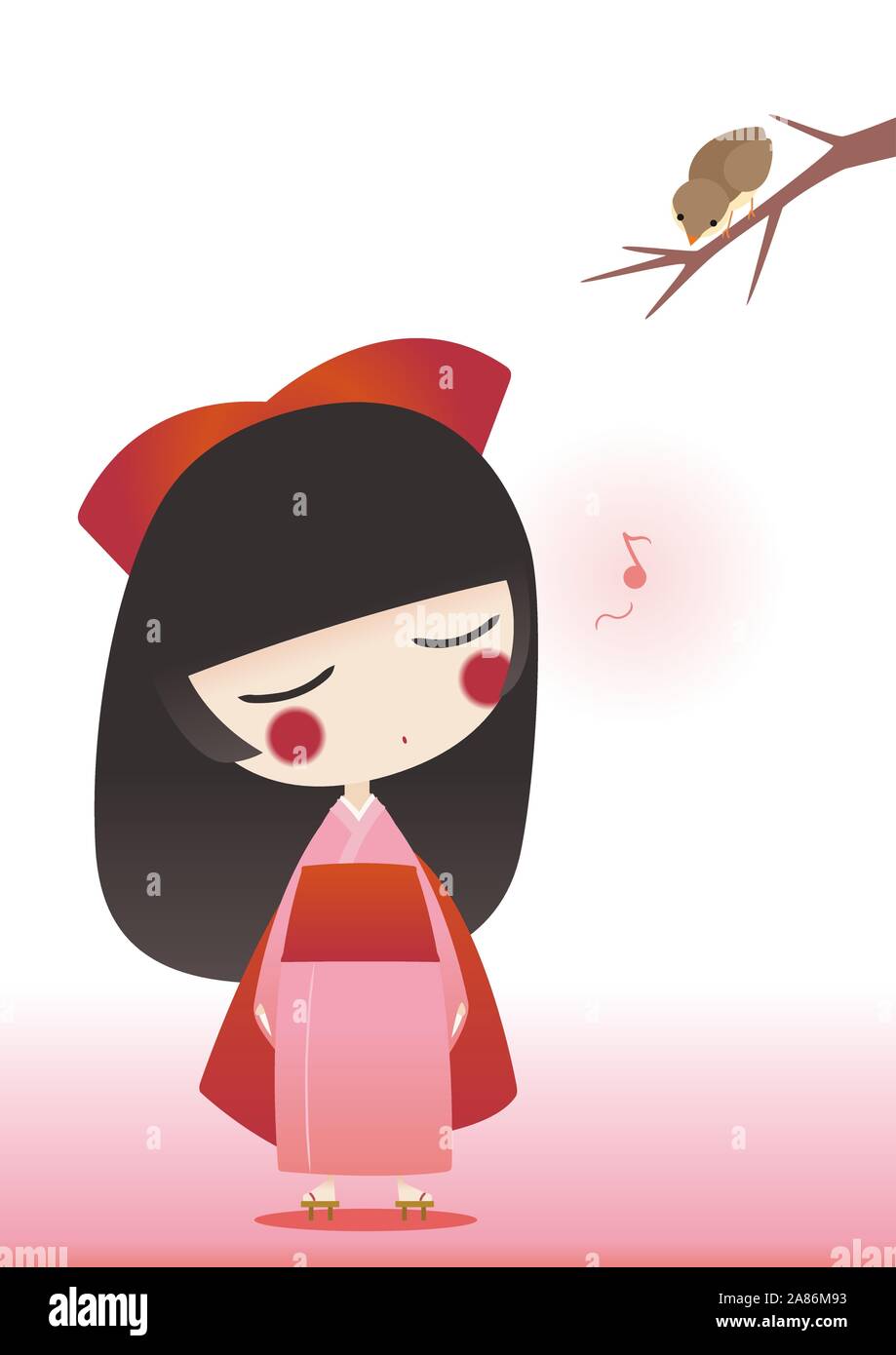 japanese girl wearing traditional Kimono singing to a bird Stock Vector ...