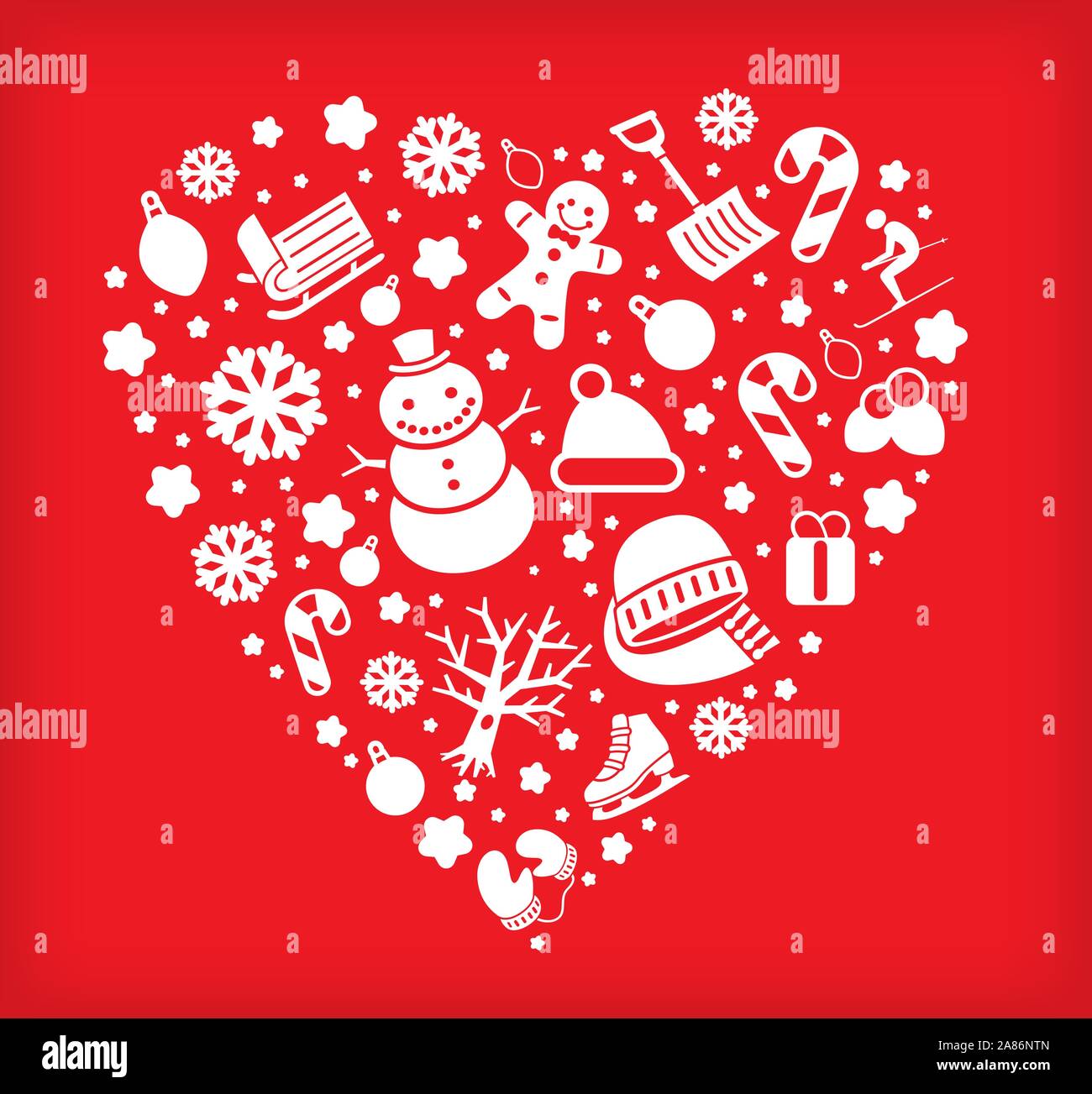 Christmas Heart Shape Made With Winter Decoration Icons Stock Vector ...