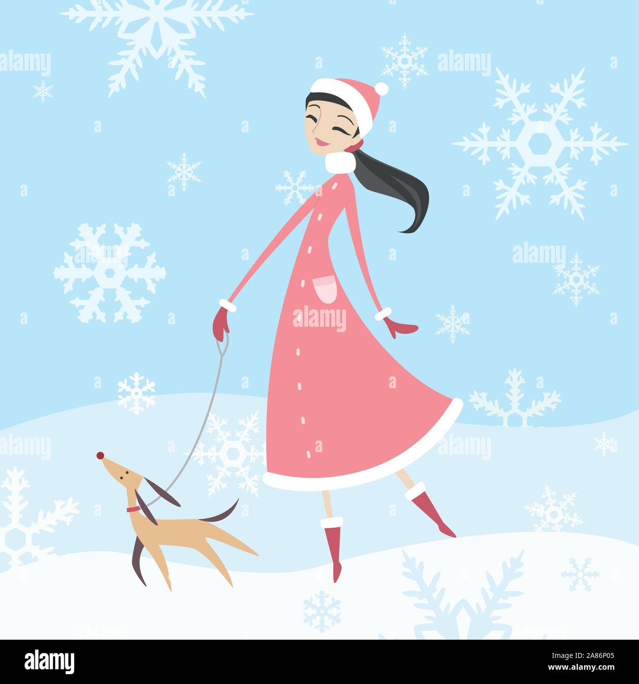 Winter dog walking Stock Vector Images - Alamy