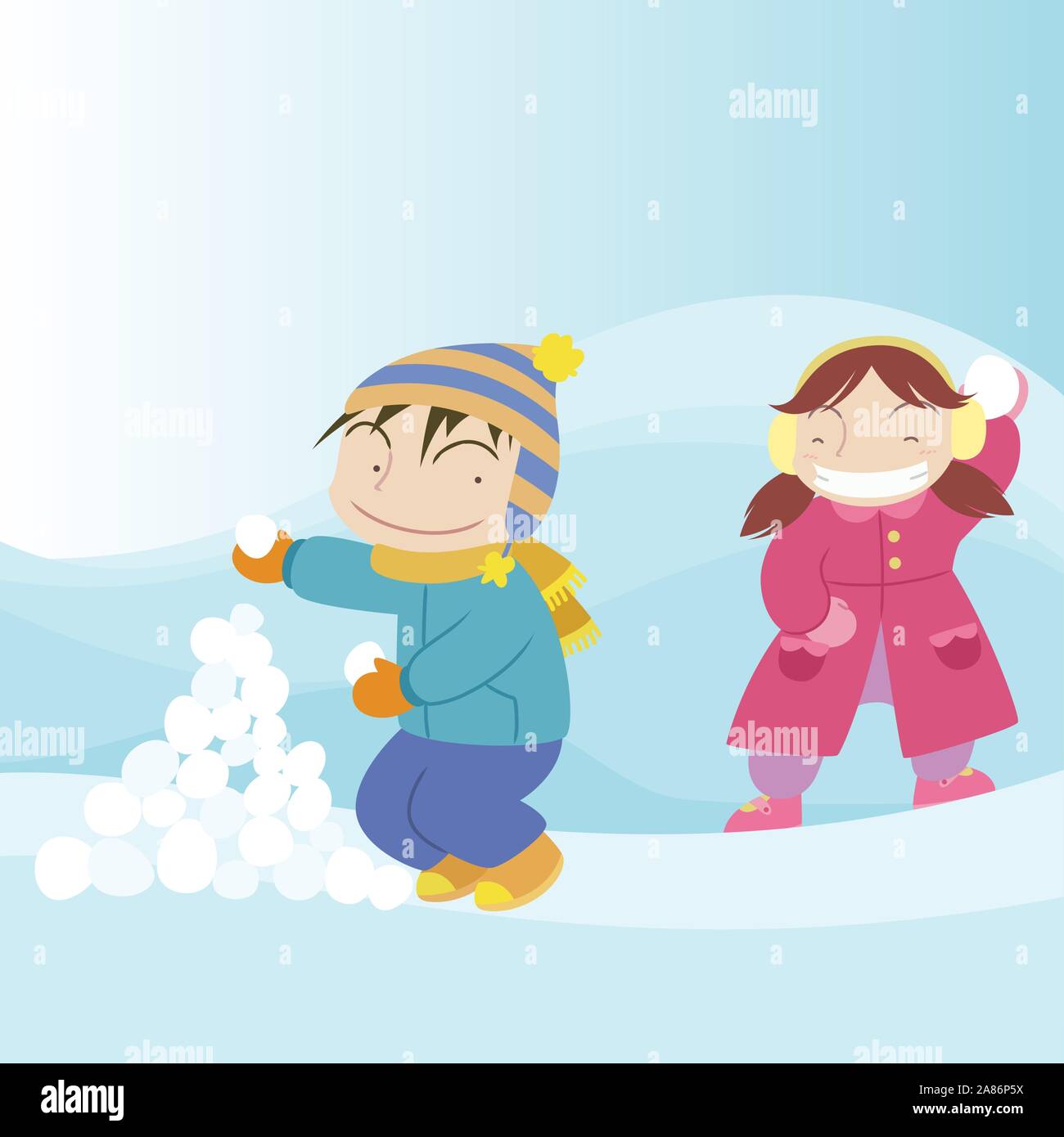 Boy throwing snowball cartoon illustration hi-res stock photography and ...
