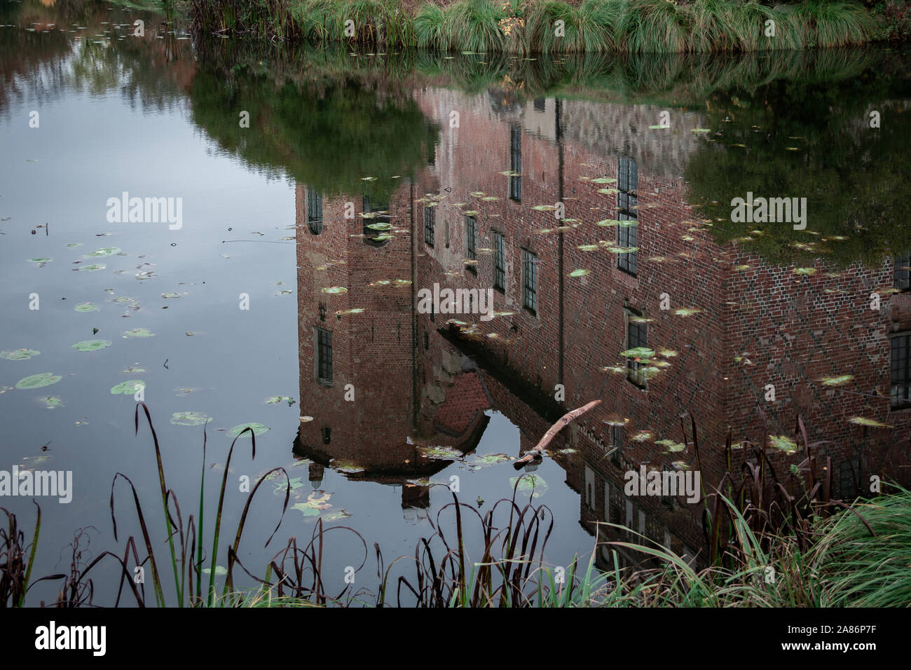 Torup, Sweden - October 20, 2019: The reflections of Torup castle, a ...