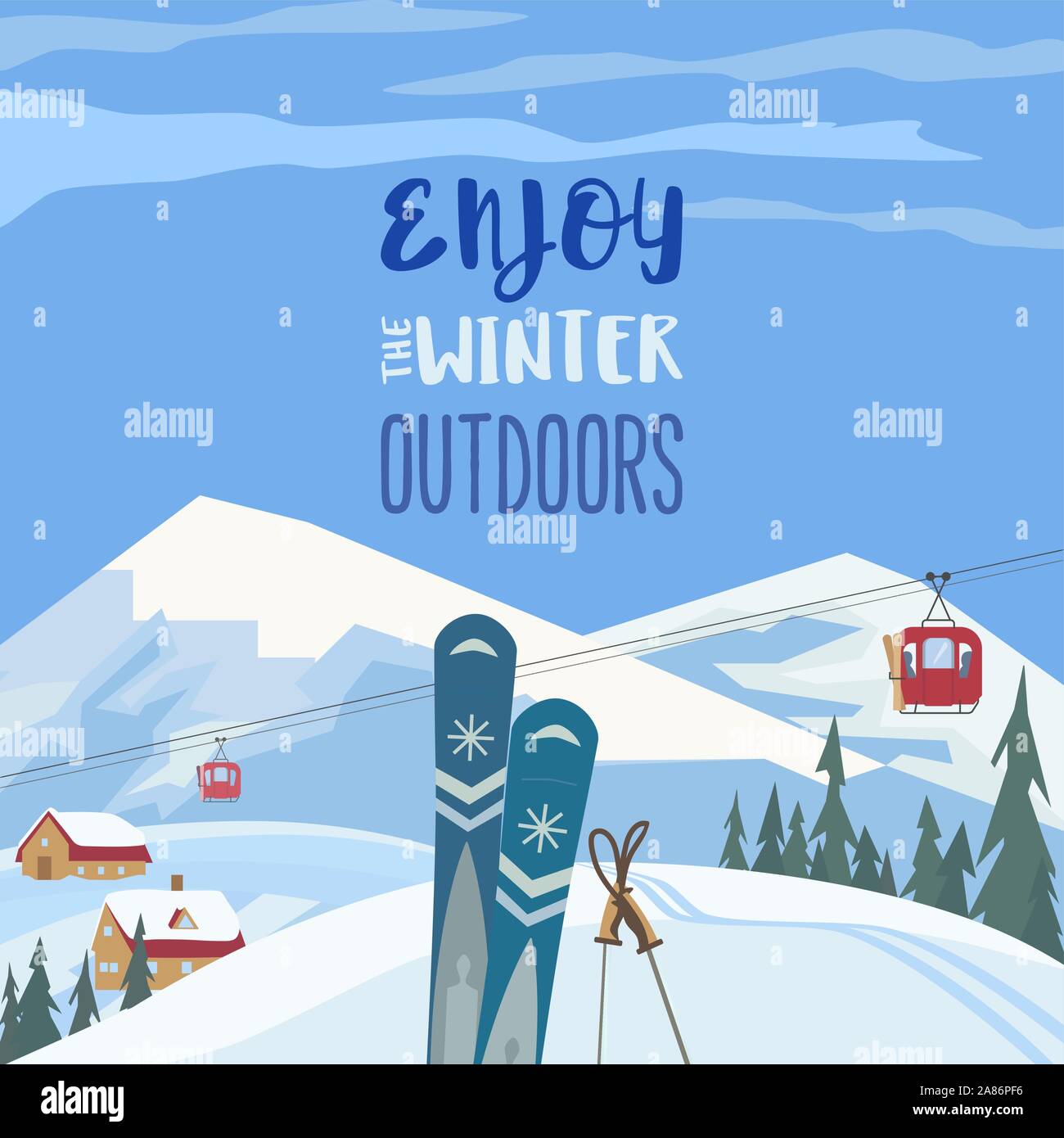 Cableway on winter mountain Stock Vector Images - Alamy