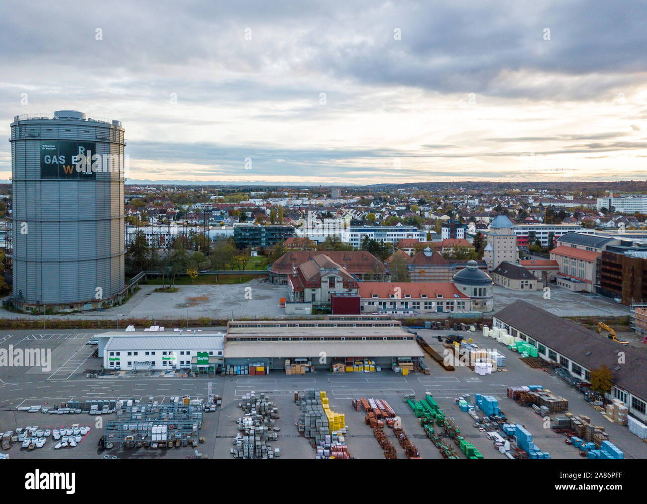 Gasworks with its towers and buildings Stock Photo - Alamy