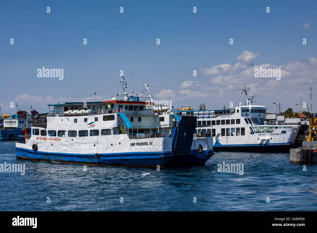 Ferries in the Bali Strait between the ports of Ketapang in Java and ...