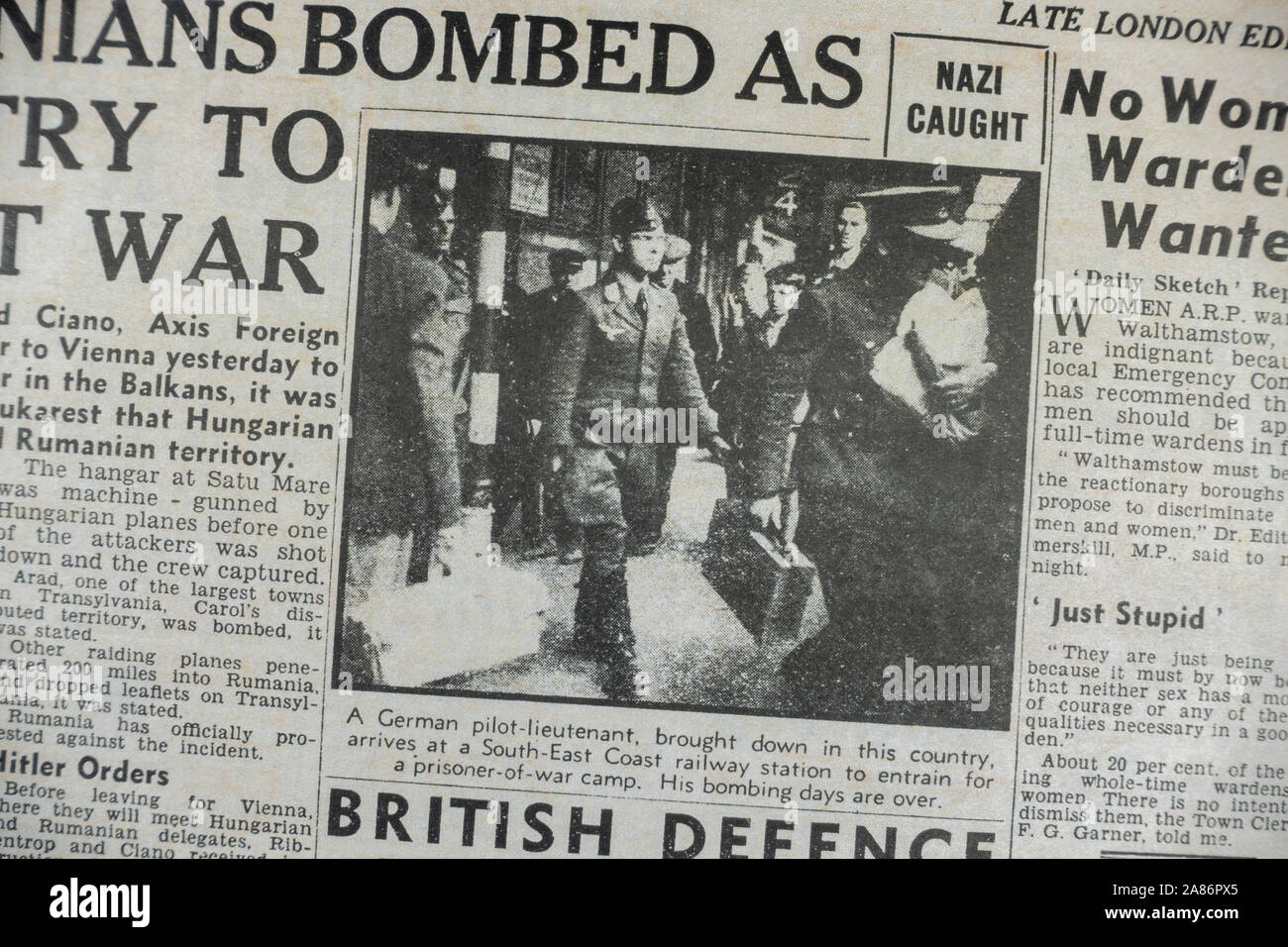 News photo of a captured German pilot: Daily Sketch newspaper (replica ...