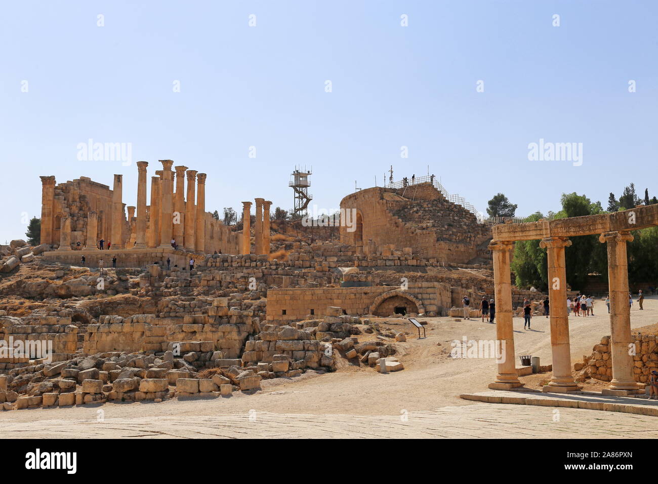 Temple of Zeus and South Theatre from Oval Plaza, Jerash, Jerash ...