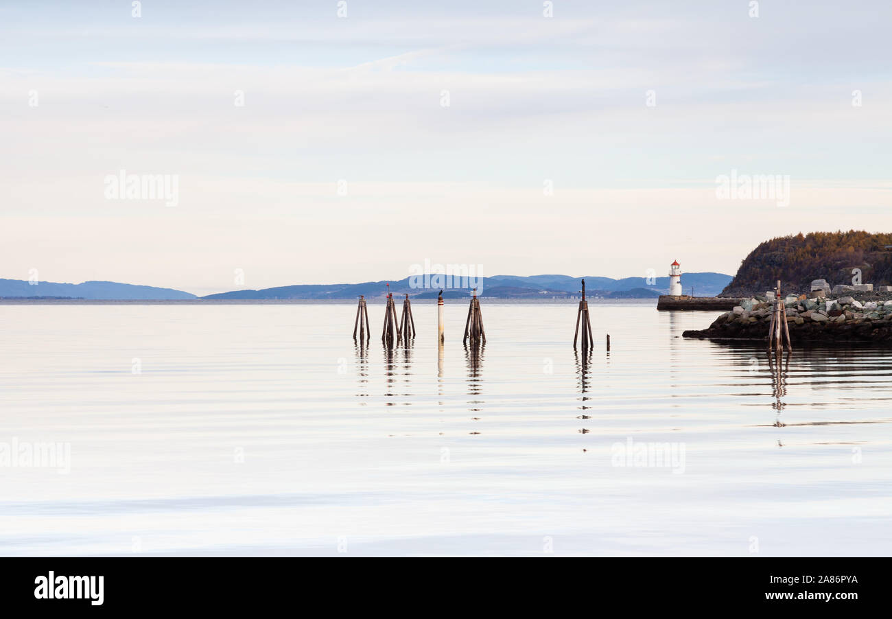 The gateway to Trondheim harbour in Norway pictured at dawn Stock Photo ...