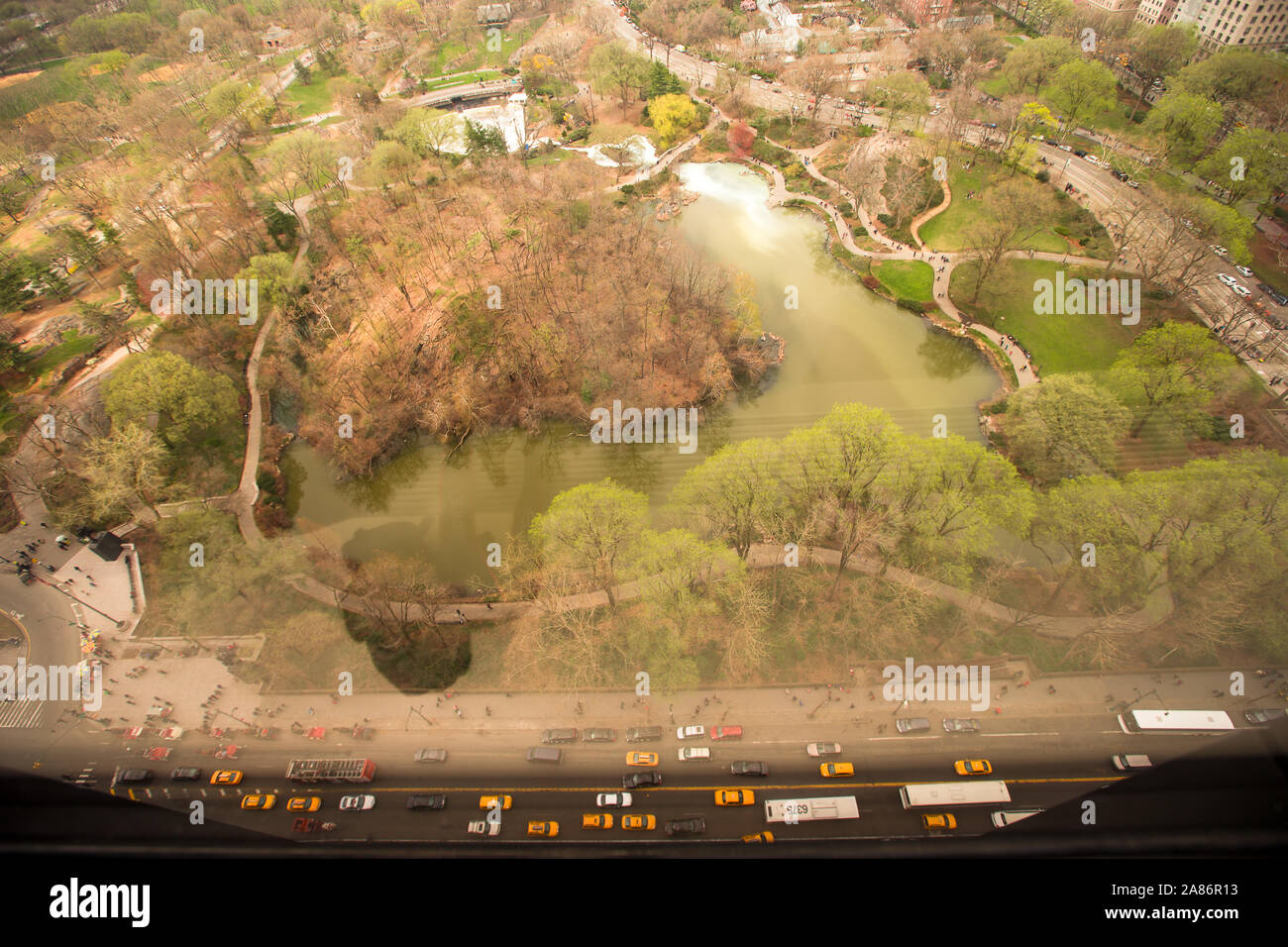 Autumn view of Central Park from the hotel window, Manhattan, New York ...