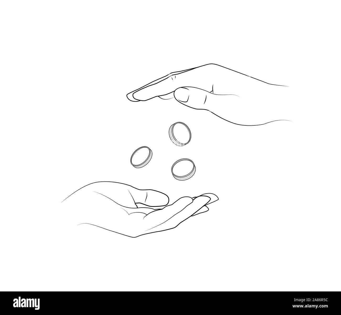 Giving coins charity. Hand donating money. People help. Vector ...