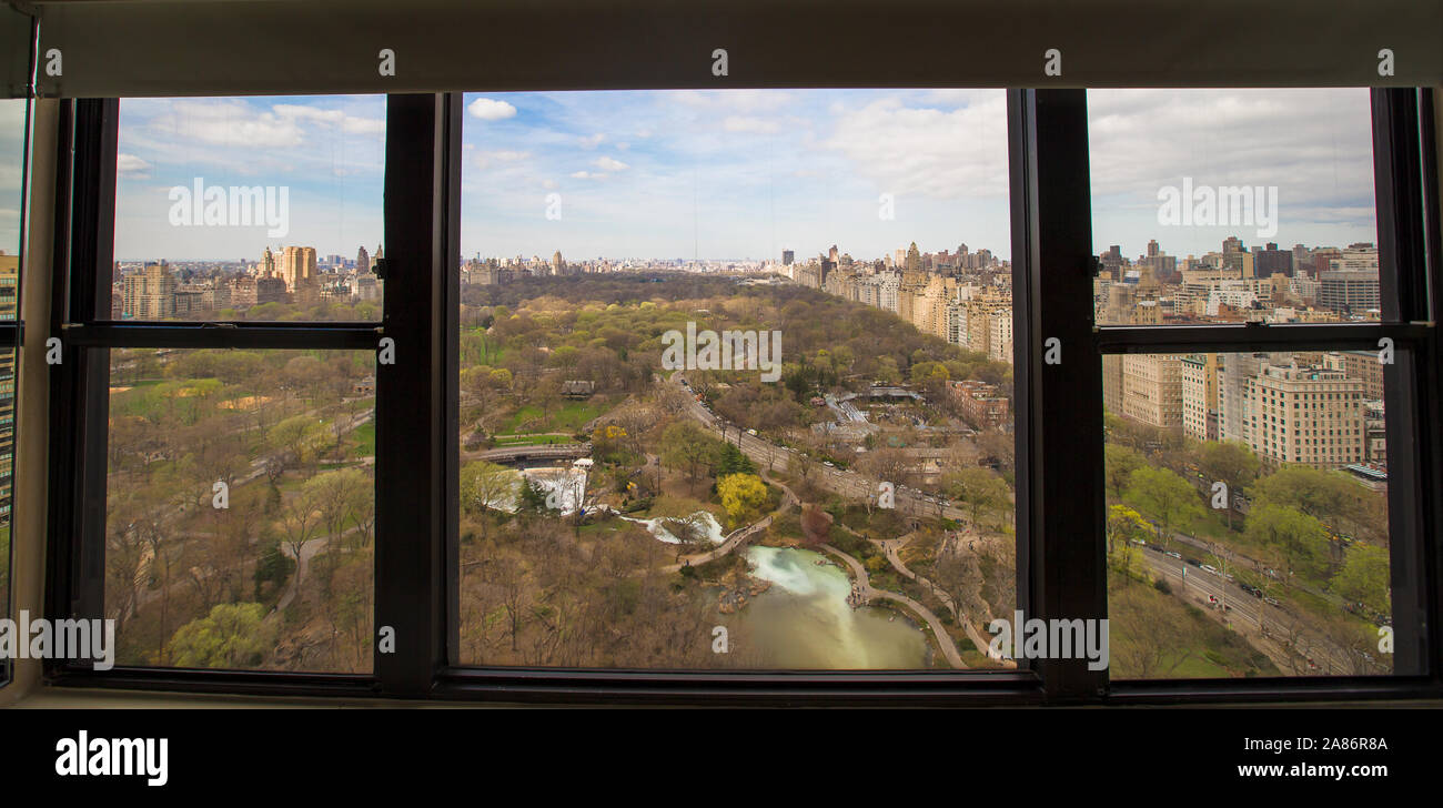 Autumn view of Central Park from the hotel window, Manhattan, New York ...