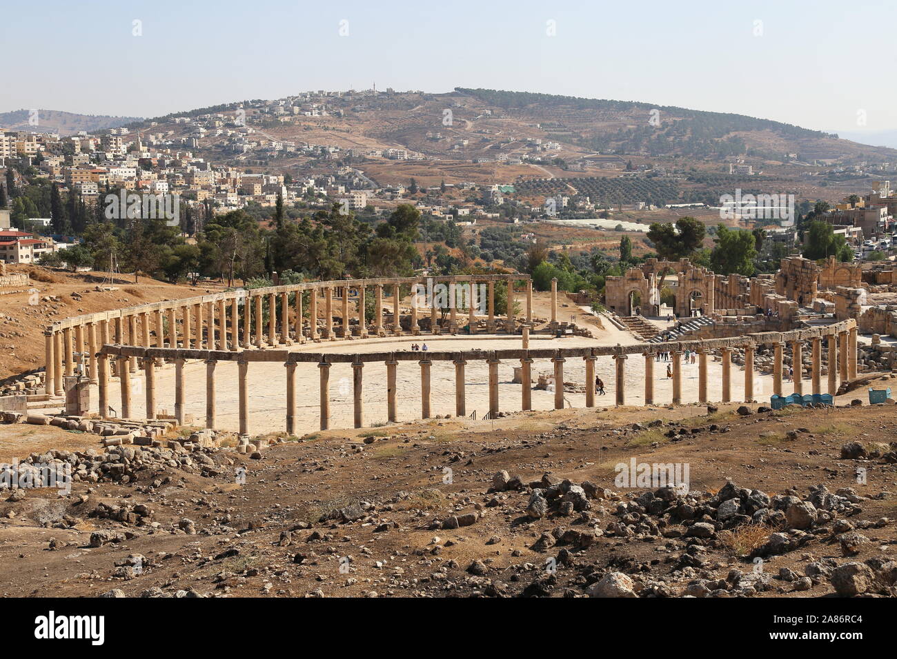 Oval Plaza and South Gate, Jerash, Jerash Governorate, Jordan, Middle ...