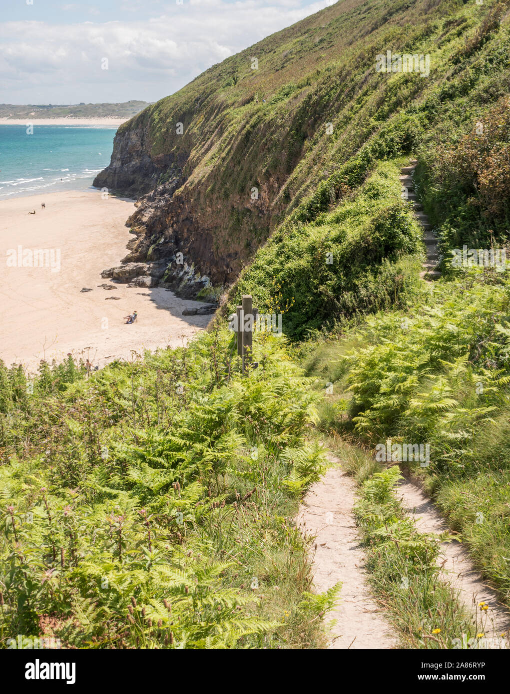 Coast path walking between St Ives and Hayle, summer in Cornwall Stock ...
