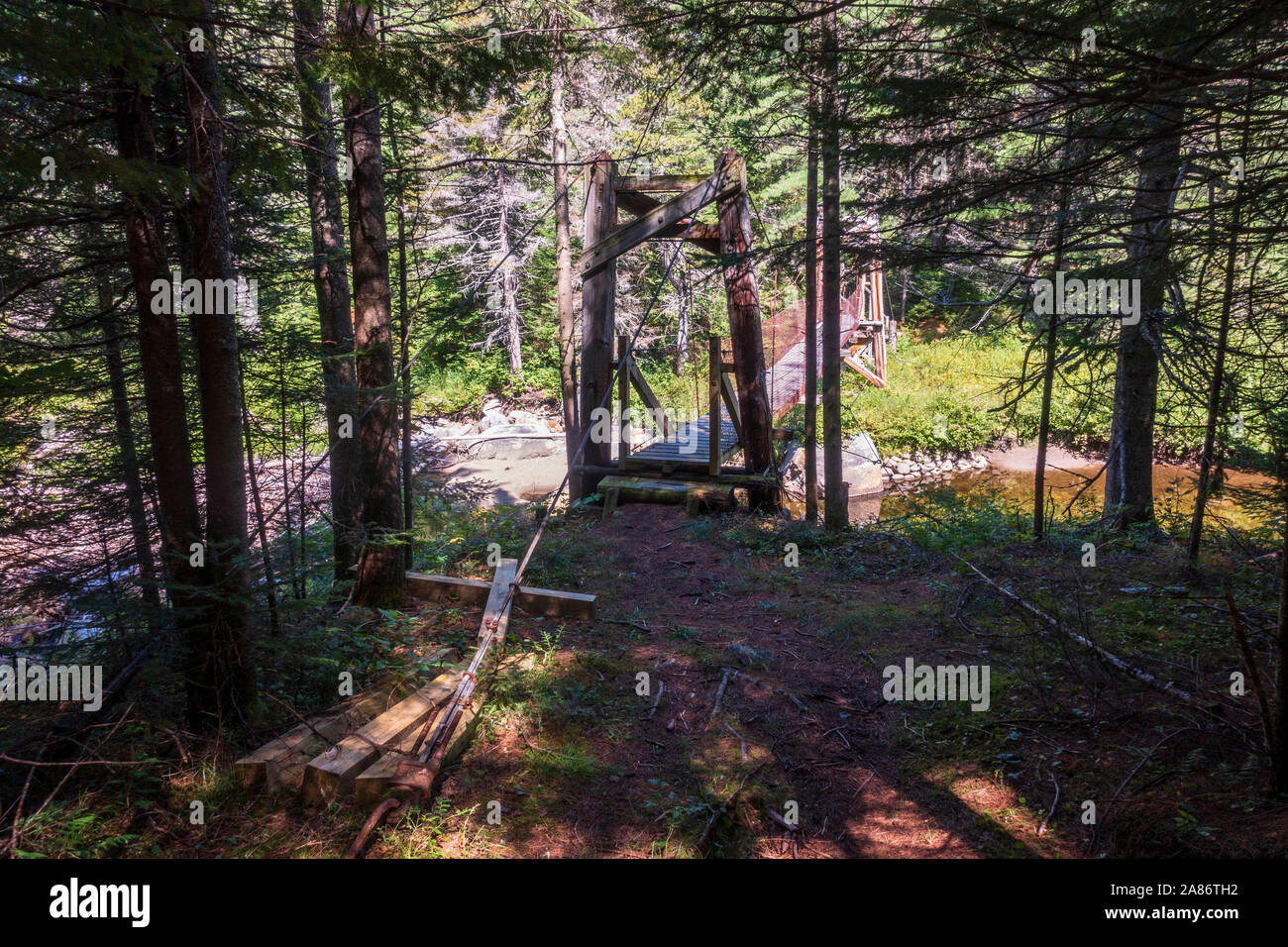 A suspension bridge crossing Upstate New York's Northville Placid Trail ...