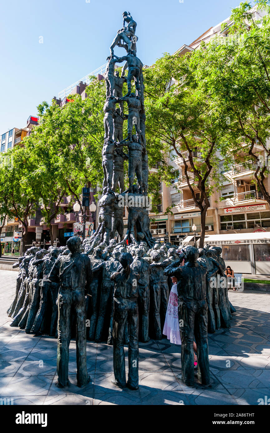 Tarragona, Spain-August 9, 2013: monument of the Castellers on Rambla ...