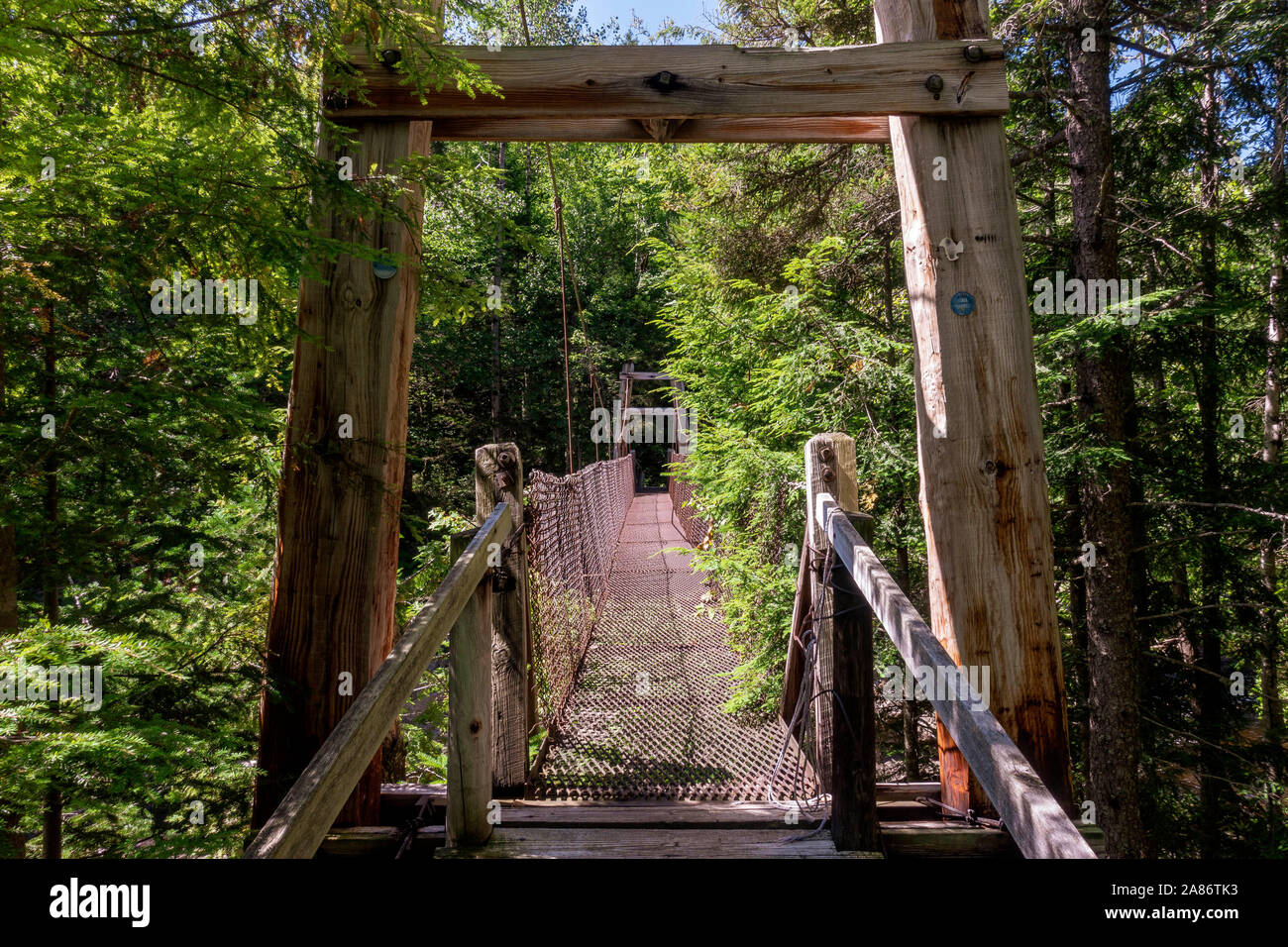 A suspension bridge crossing Upstate New York's Northville Placid Trail ...