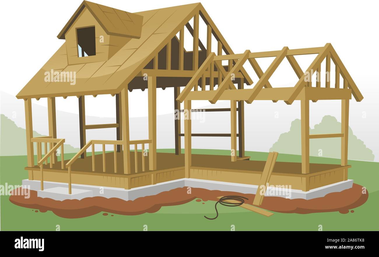 Home Construction Framing Structure, vector illustration cartoon Stock ...