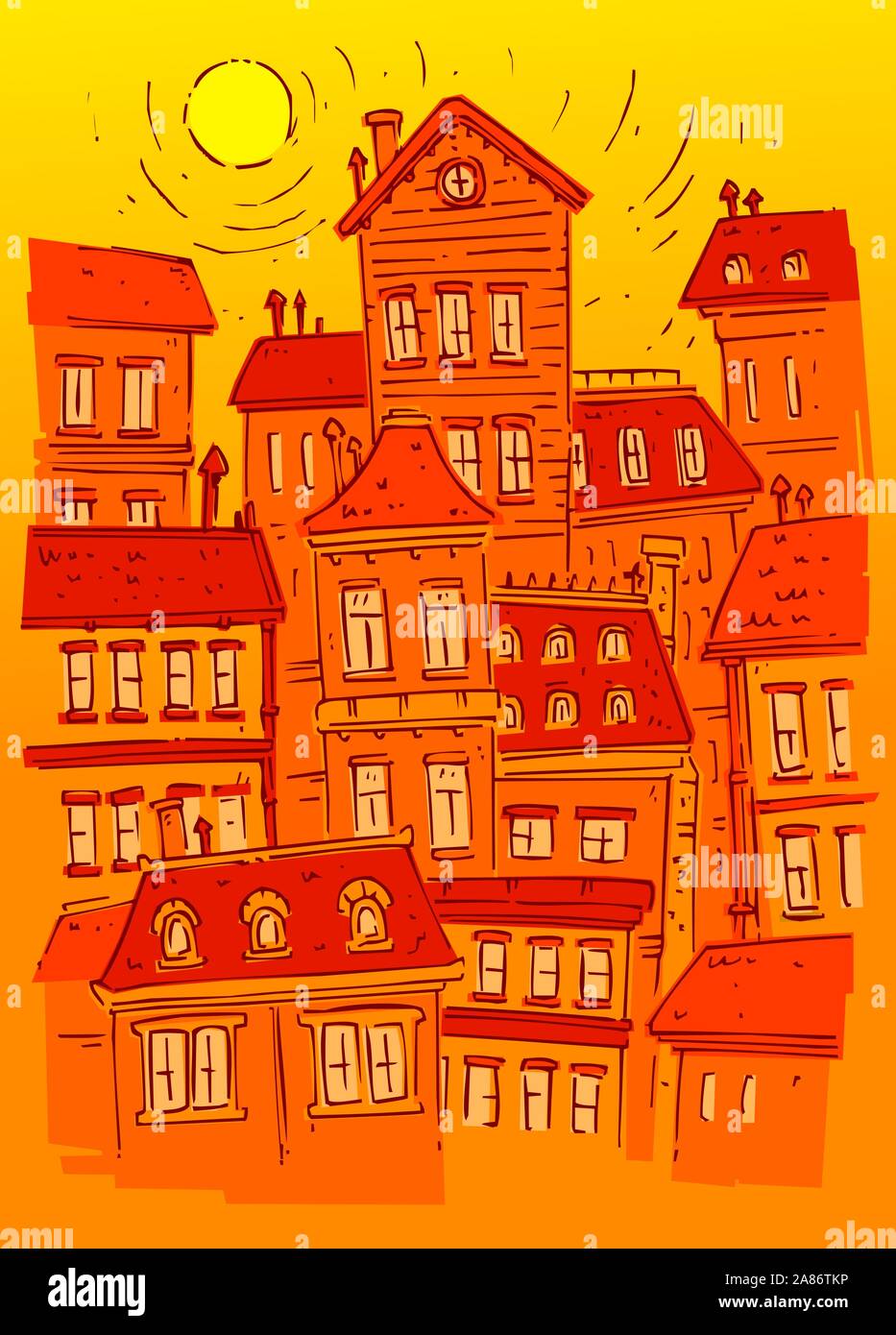 vector illustration of a hot scene with a city skyline Stock Vector ...