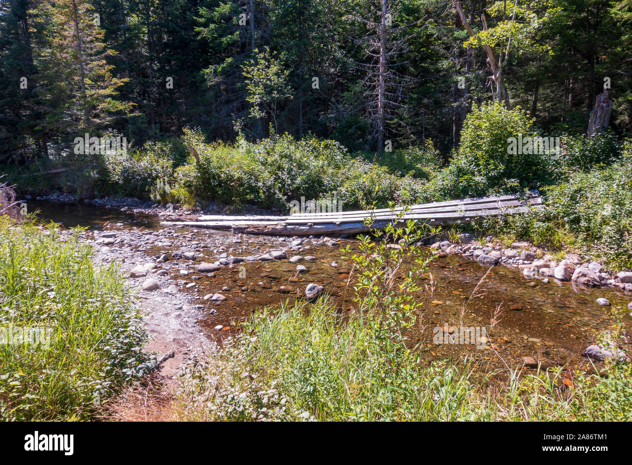 A suspension bridge crossing Upstate New York's Northville Placid Trail ...