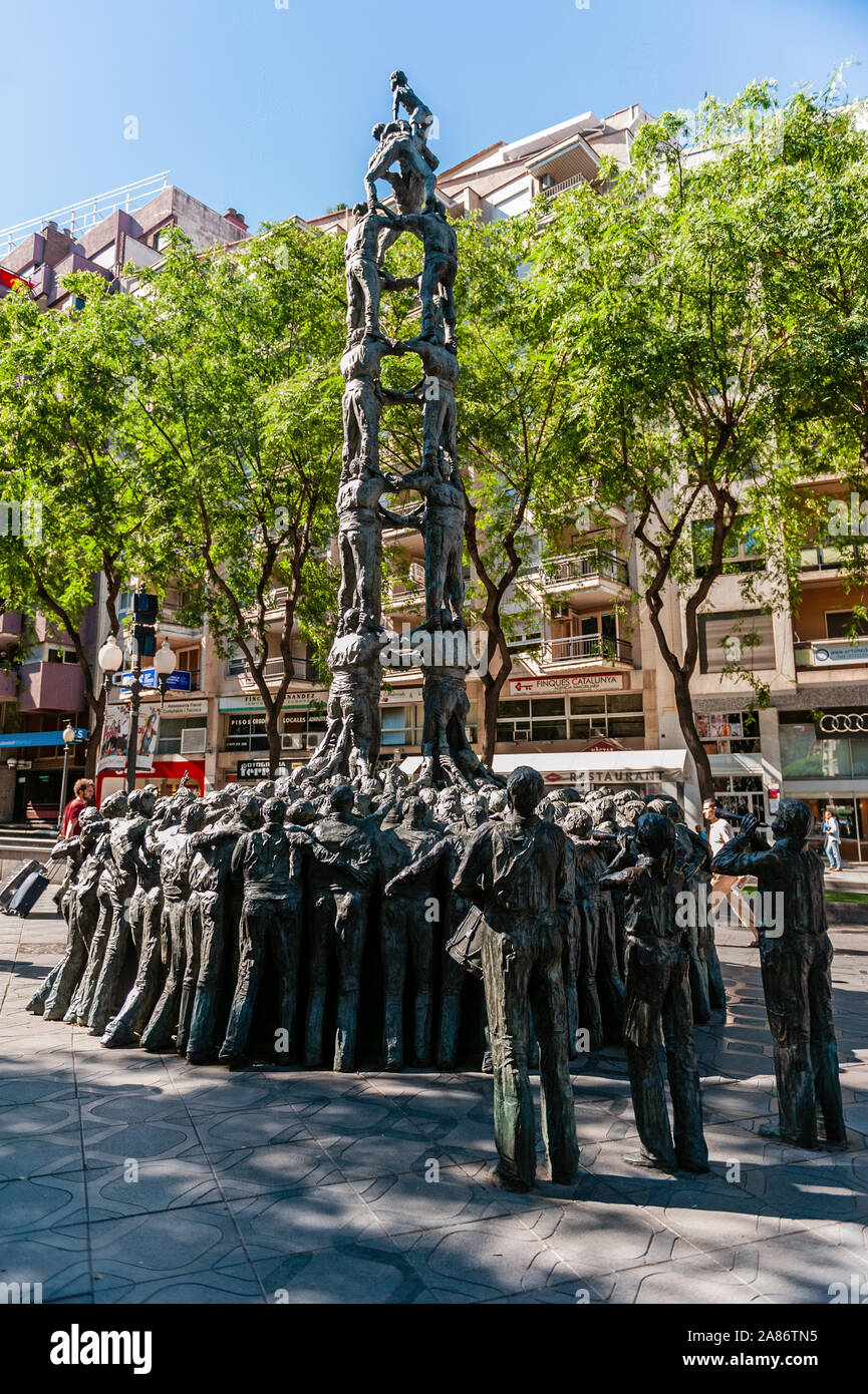 Tarragona, Spain-August 9, 2013: monument of the Castellers on Rambla ...