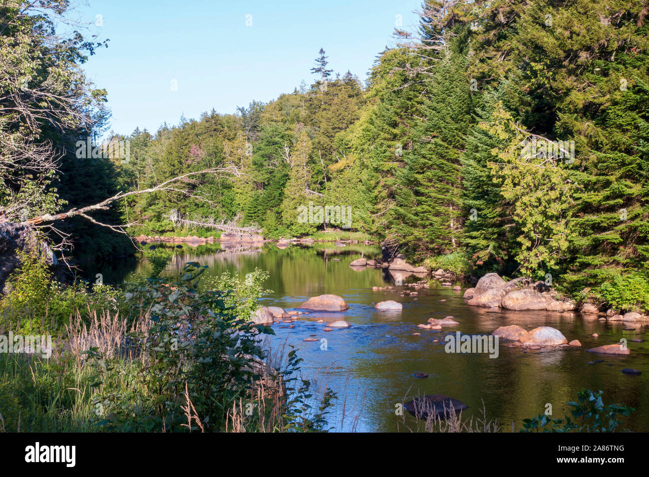 A suspension bridge crossing Upstate New York's Northville Placid Trail ...