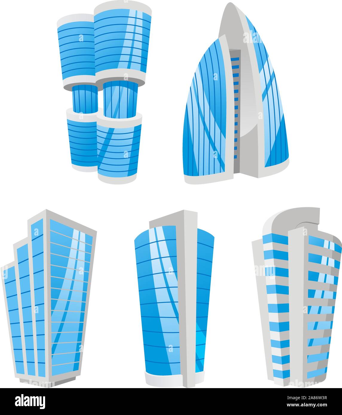 Tall building Business Skyscraper Antenna Tower set vector illustration ...