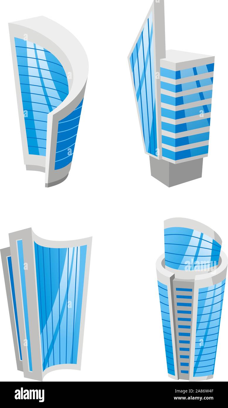 Tall building Business Skyscraper Antenna Tower set vector illustration ...