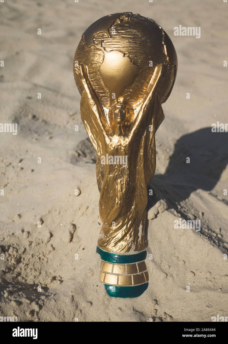 May 30, 2019. Doha, Qatar. FIFA World Cup trophy on sand. FIFA World ...