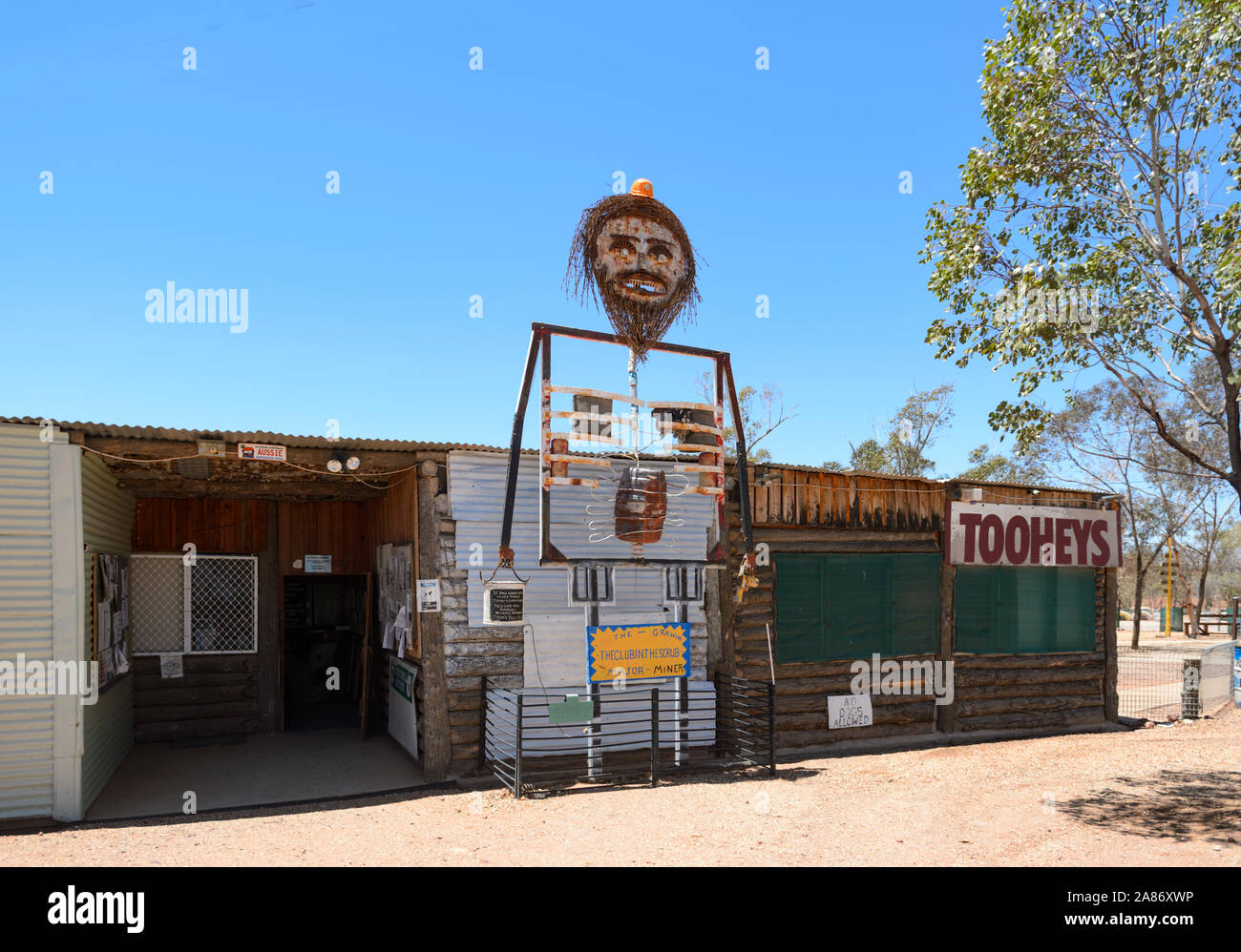 Decorative statue at the entrance of the iconic Club in the Scrub, the ...