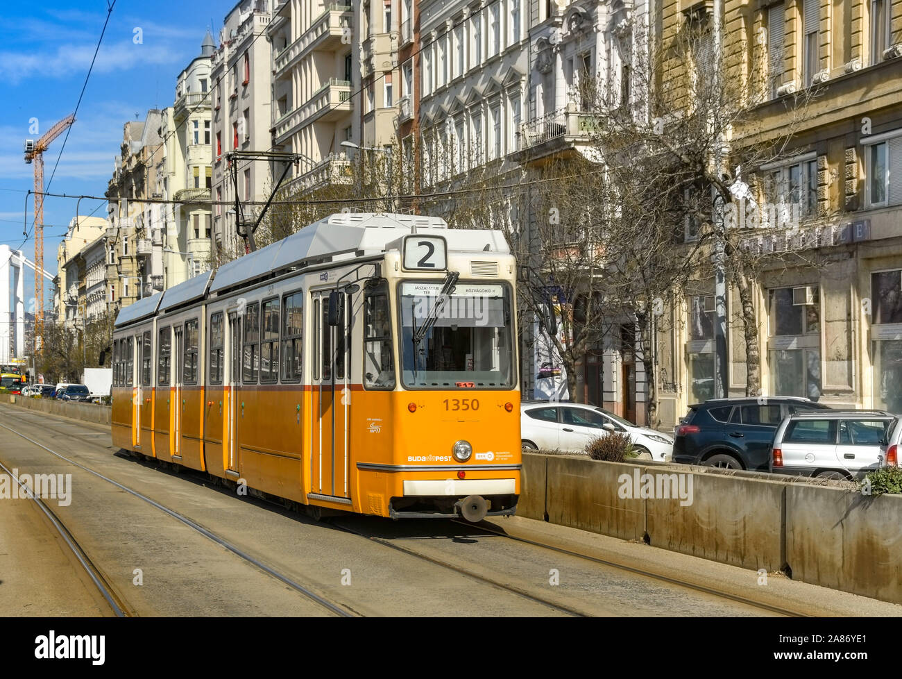 BUDAPEST, HUNGARY - MARCH 2019: One of Budapest's old electric trams on ...