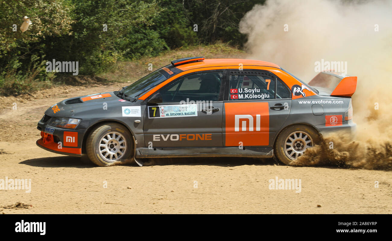 ISTANBUL, TURKEY - JULY 06, 2019: Ugur Soylu drives Mitsubishi Lancer ...