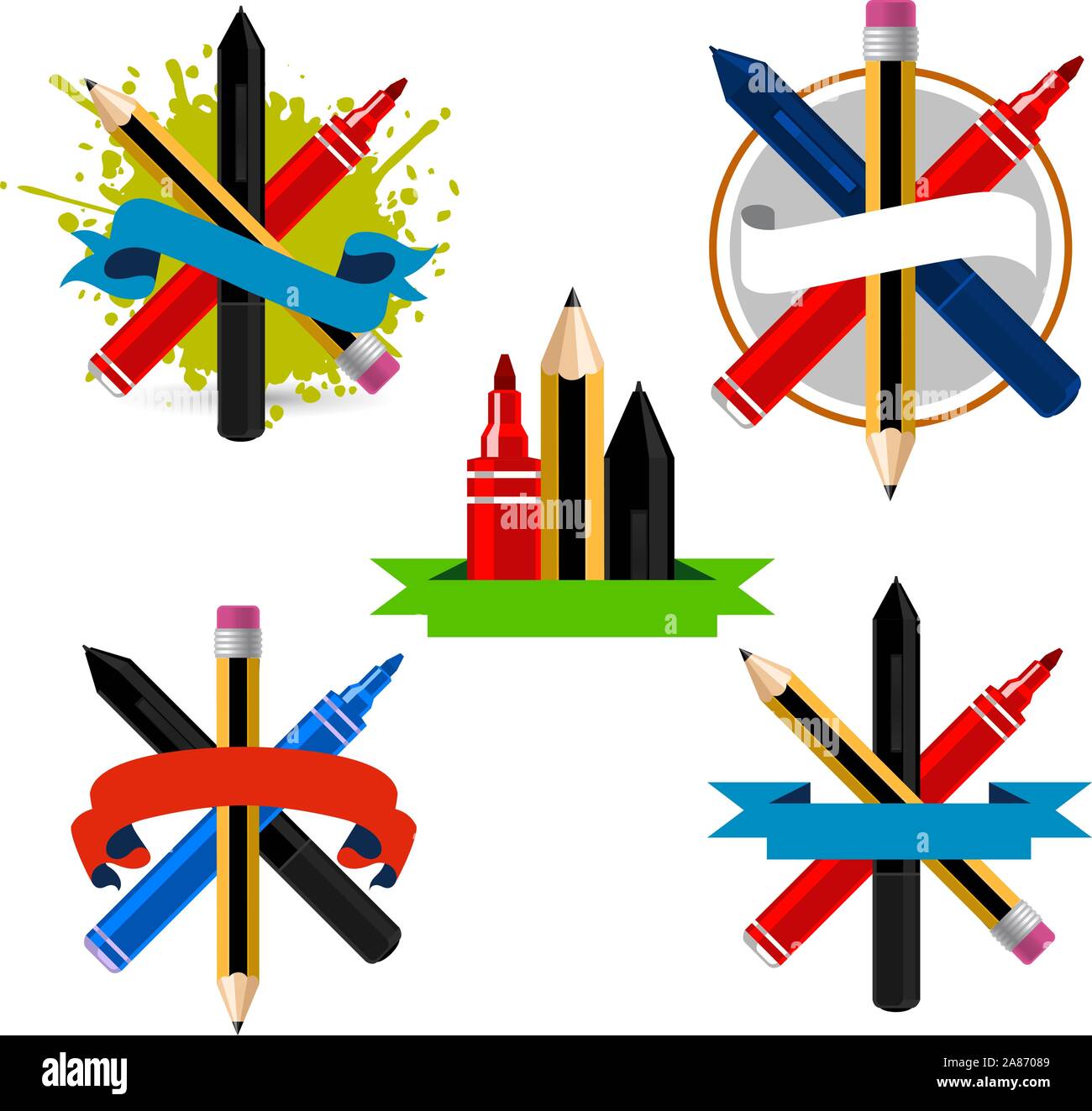 Drawing Art Emblems, with five different pencil, marker and crayon ...