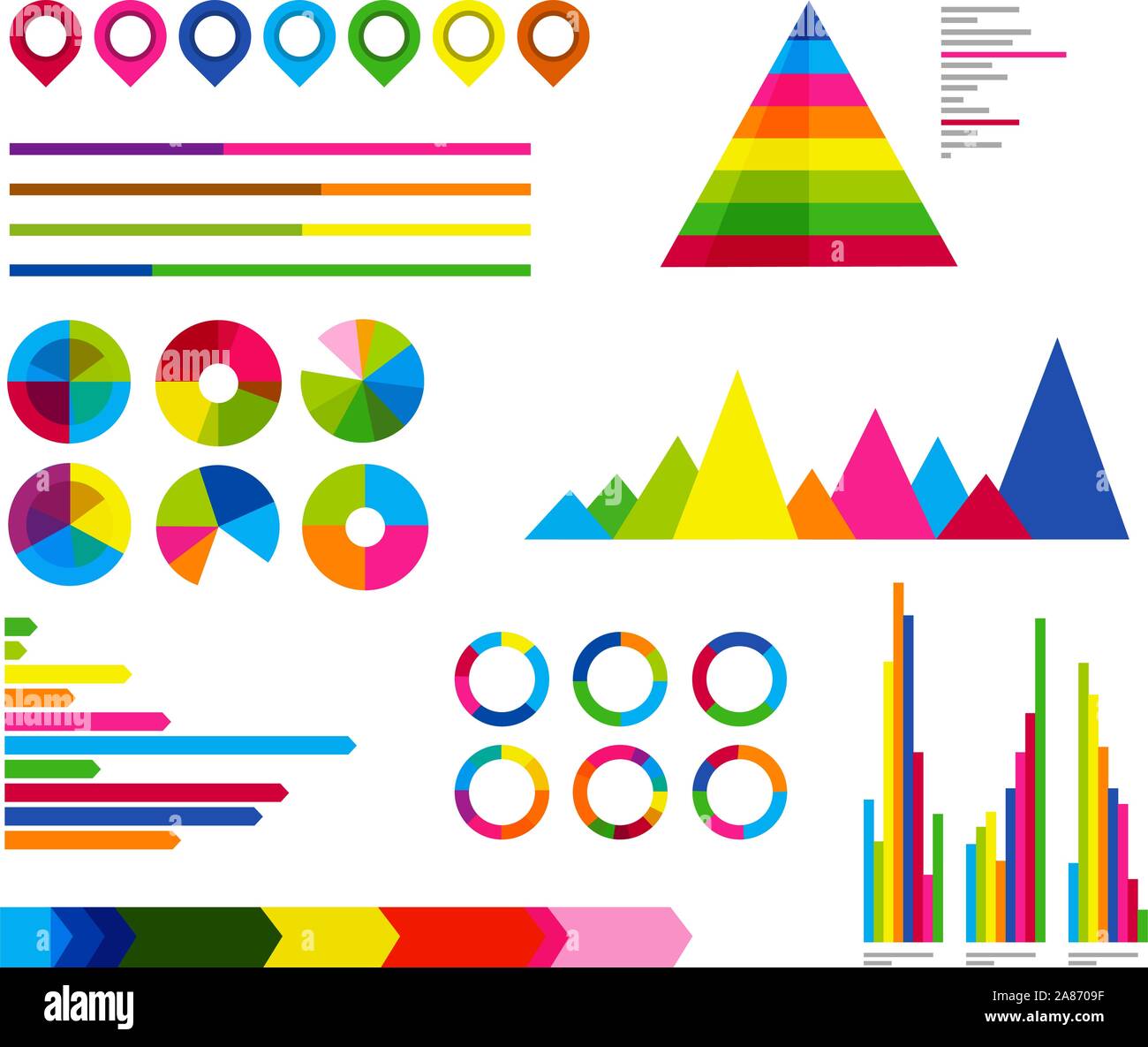 Icons of various charts, diagrams and graphs. All made with bright ...