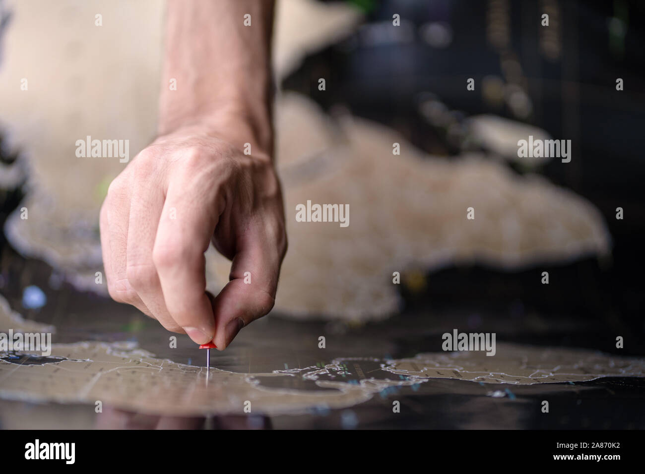Point place on the world map. Mark on the map Stock Photo - Alamy