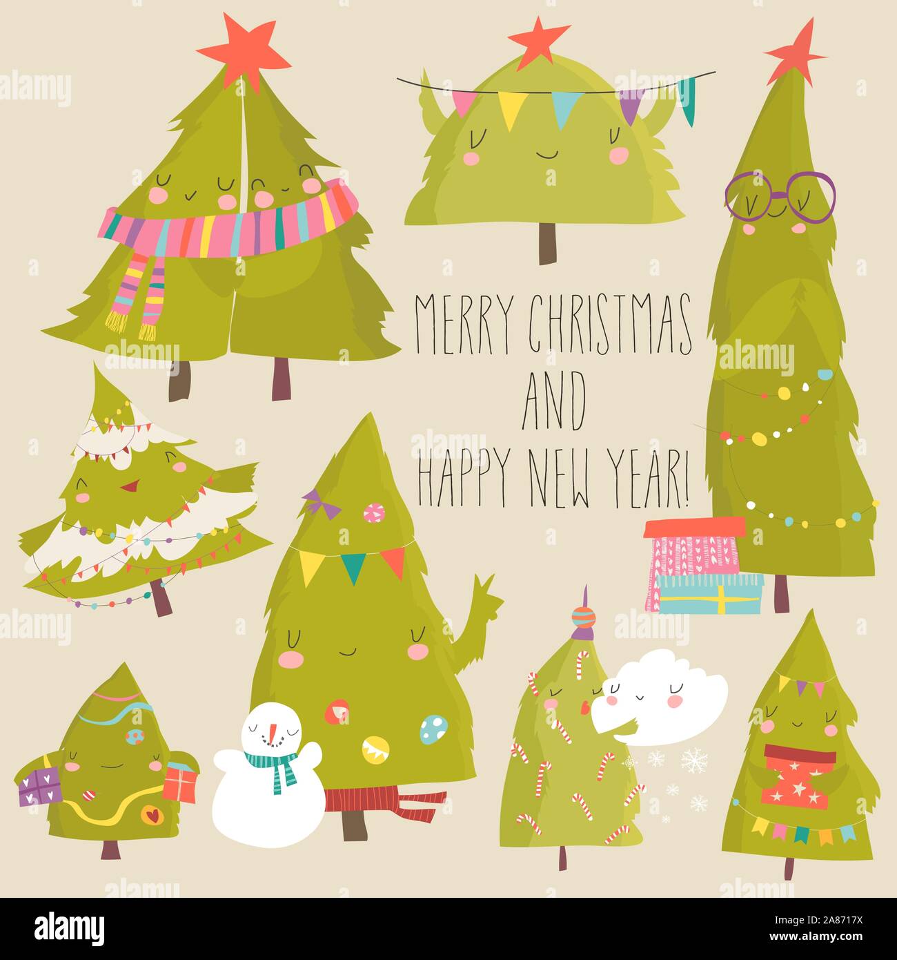 Children in xmas trees Stock Vector Images - Alamy