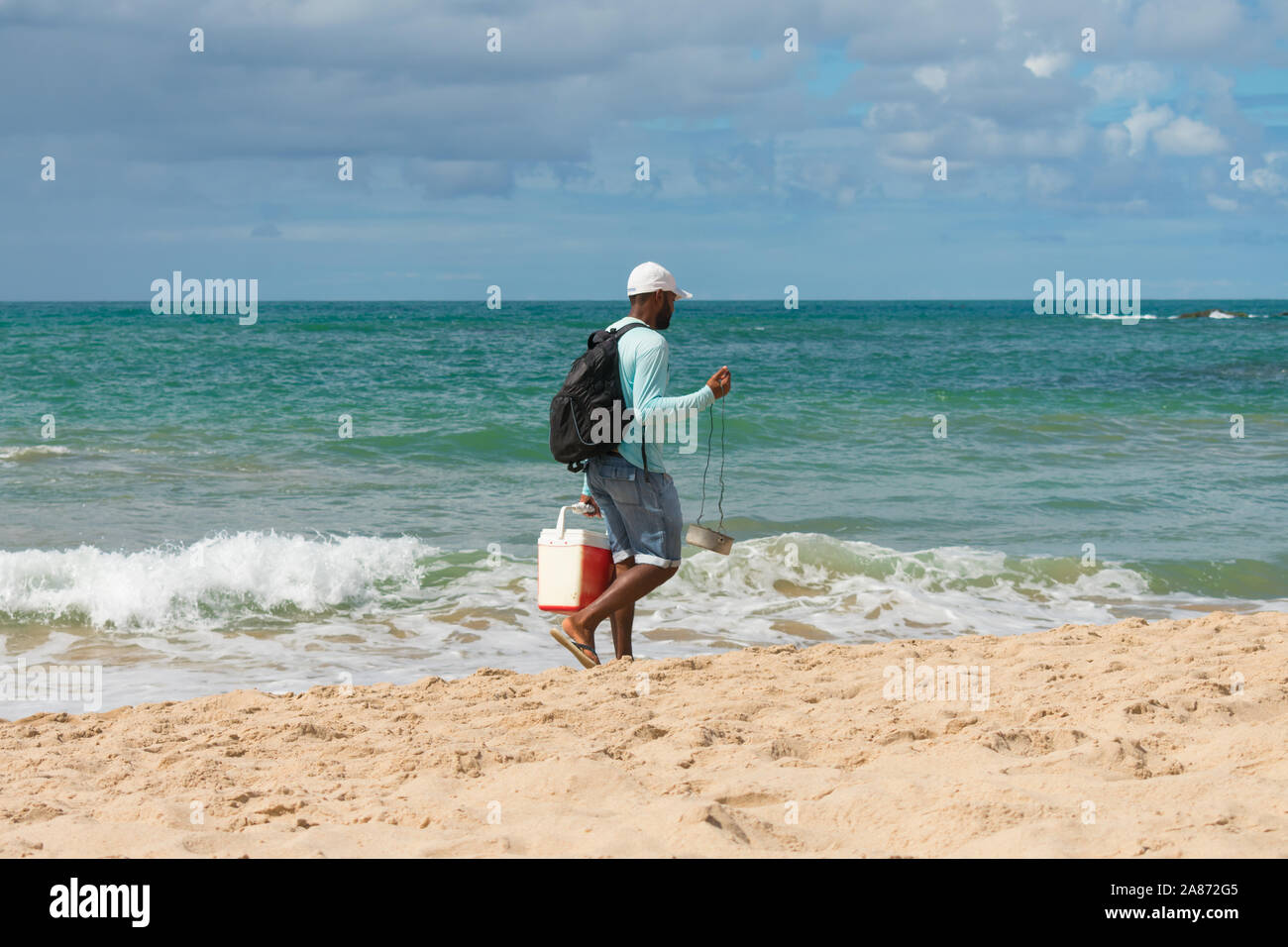 Salvador, Brazil - Circa September 2019: Man with a brazier selling ...